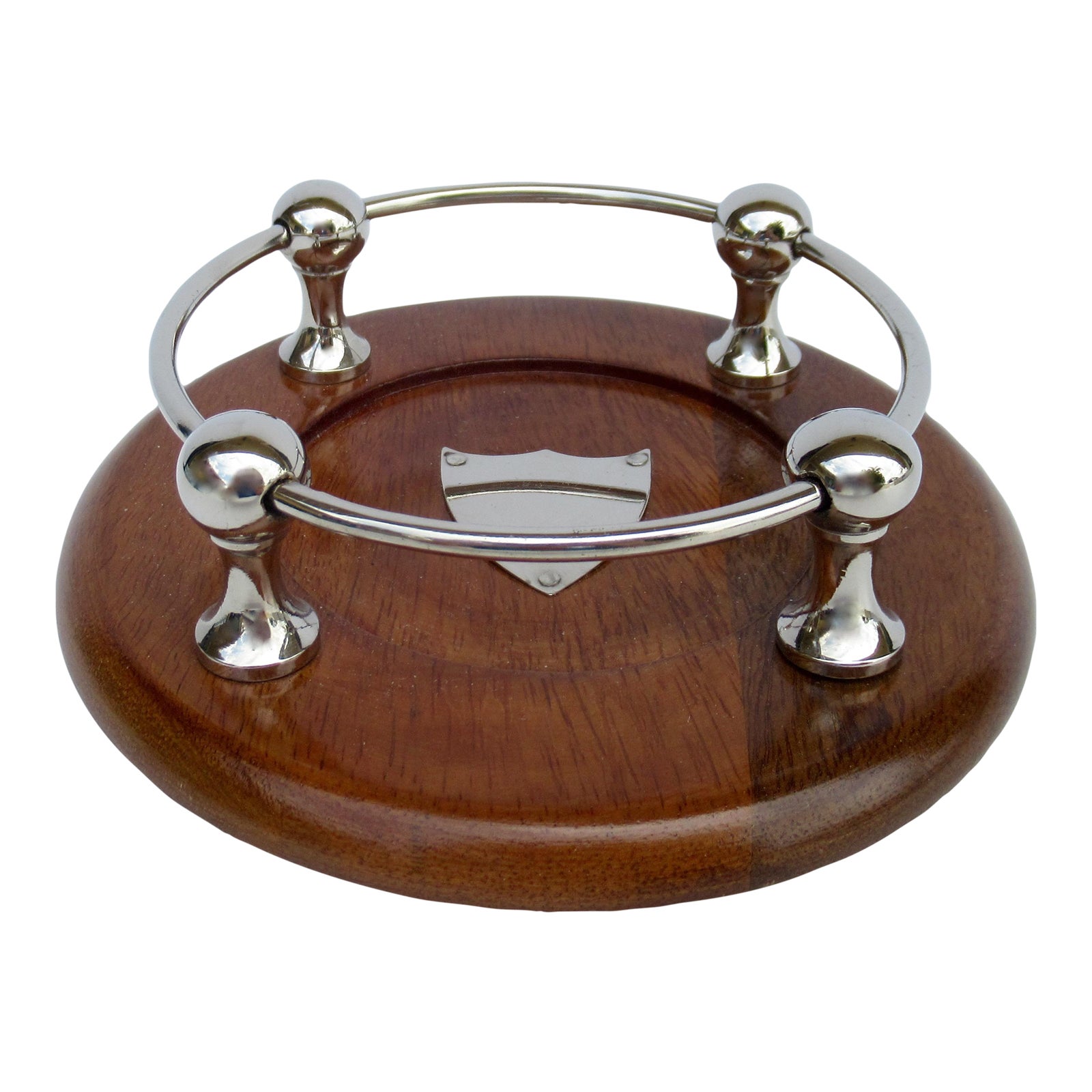 English Wood & Silver Plate Wine Bottle Holder/Rest | Chairish