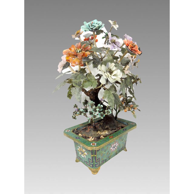 Antique Chinese Jade Tree With Semi Precious Gemstone Flowers in ...