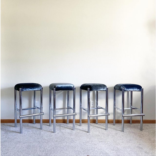 Modernist Minimalist Cal-Style Chrome Bar Stools/Counter Stools (1978 ...