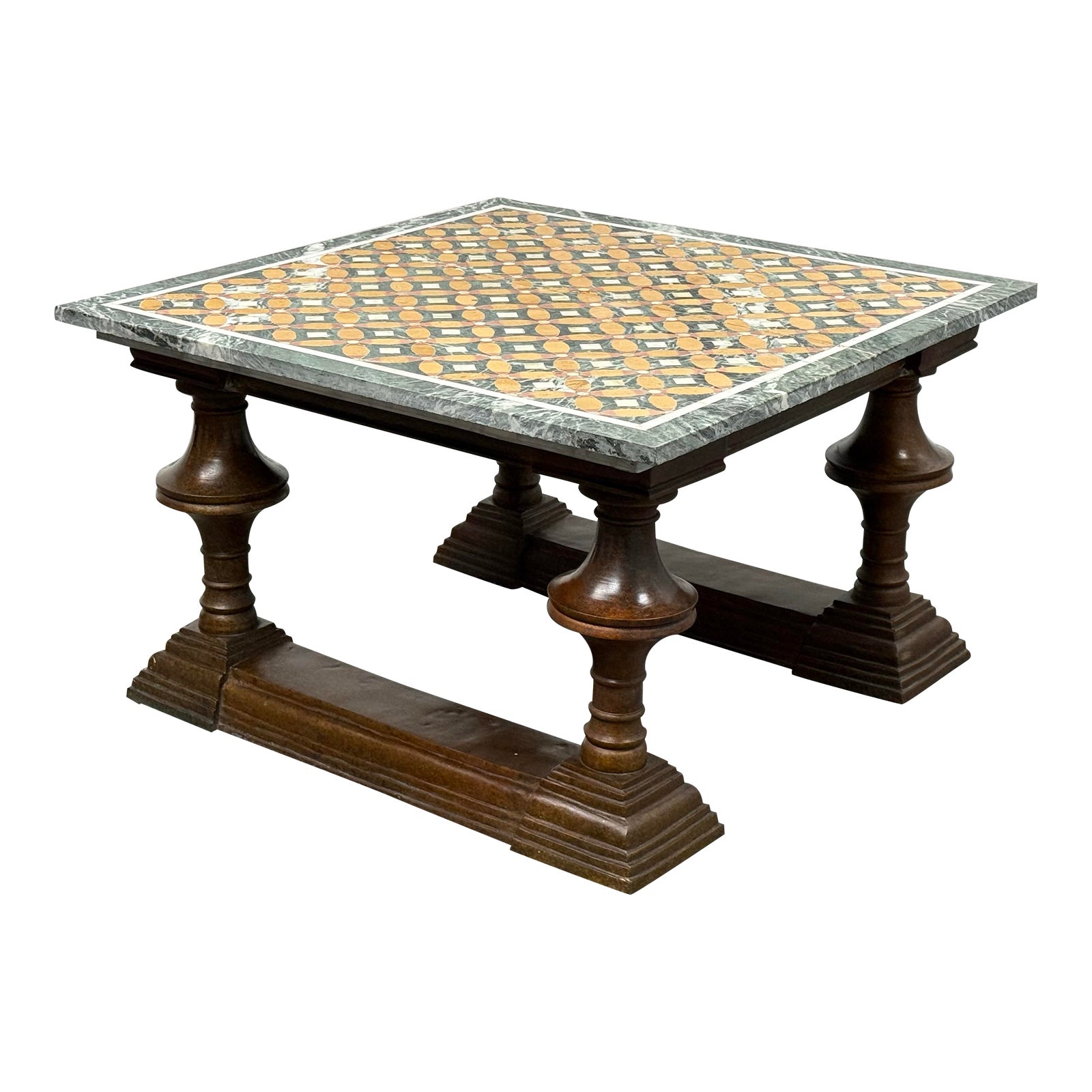 Geometric Marble Table Top + Turned Stone Leg Coffee Table | Chairish