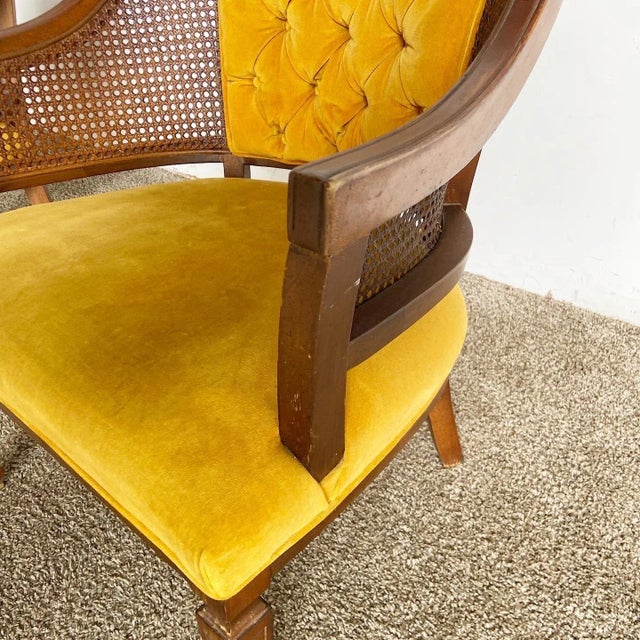 Regency Orange Tufted and Bran Cane Arm Chairs - a Pair | Chairish