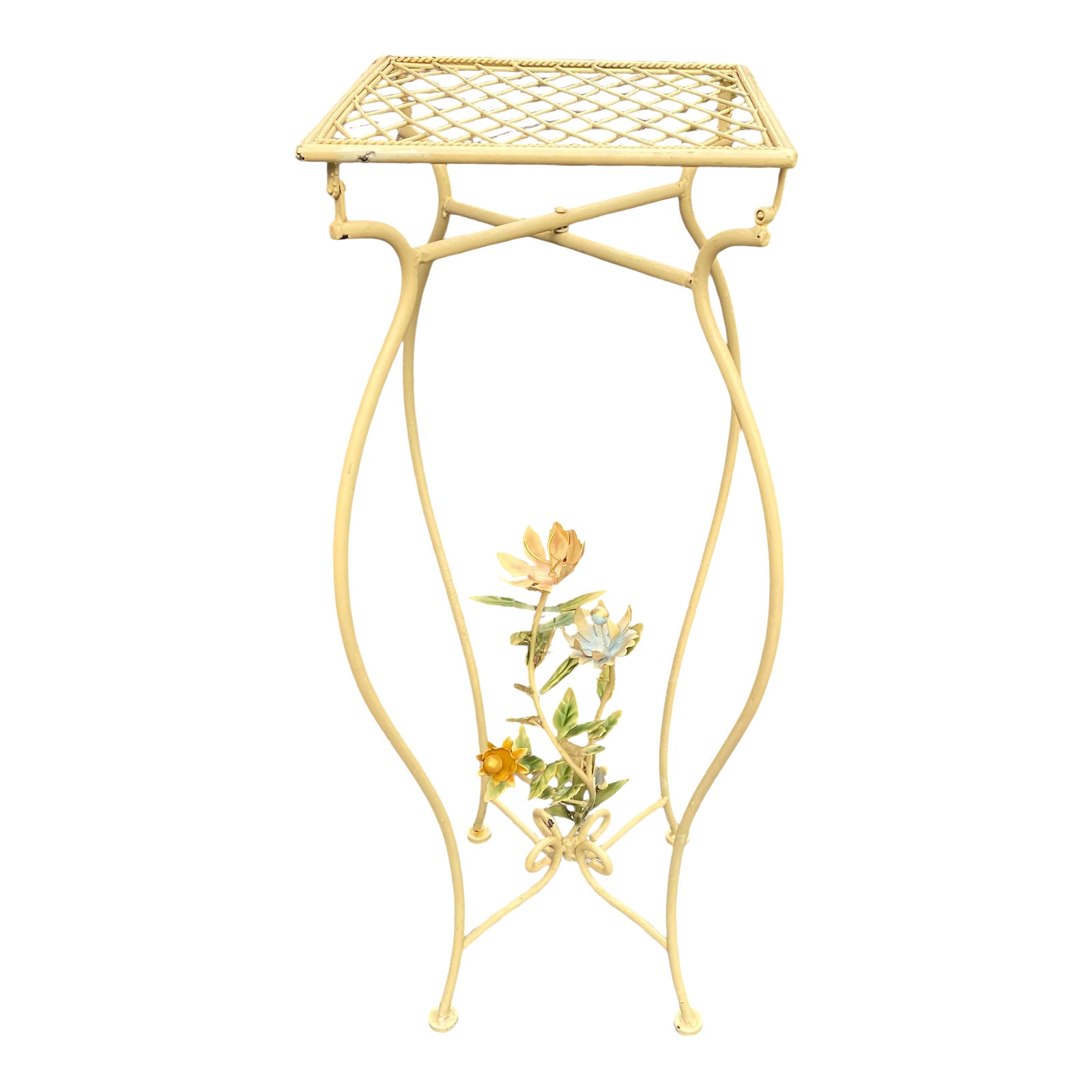 Vintage Italian Toleware Plant Stand With Cabriole Legs and Floral ...