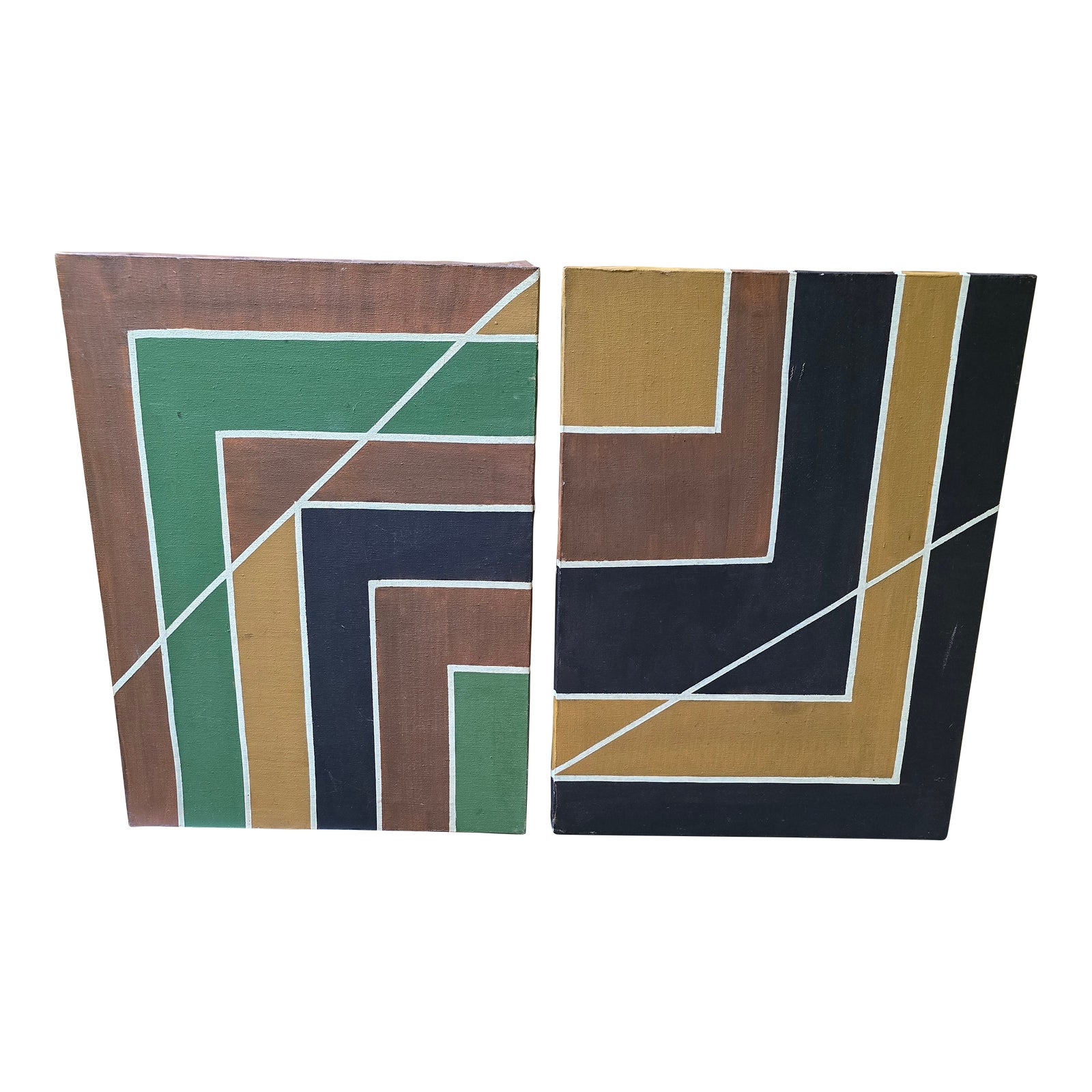 1960s Vintage Mid Century Modern Frank Stella Style Paintings, A Pair ...
