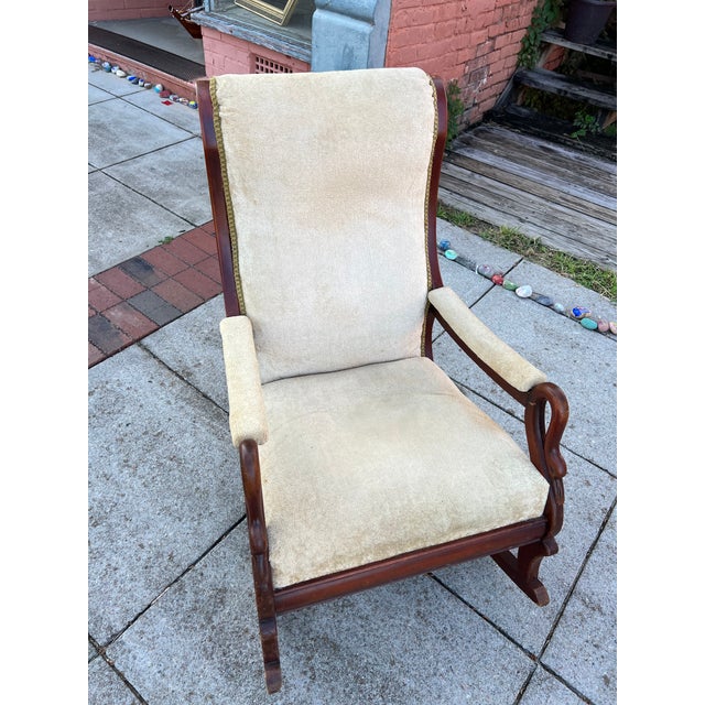 1950s Cherry Wood Rocking Chair Featuring Carved Swan Arms | Chairish
