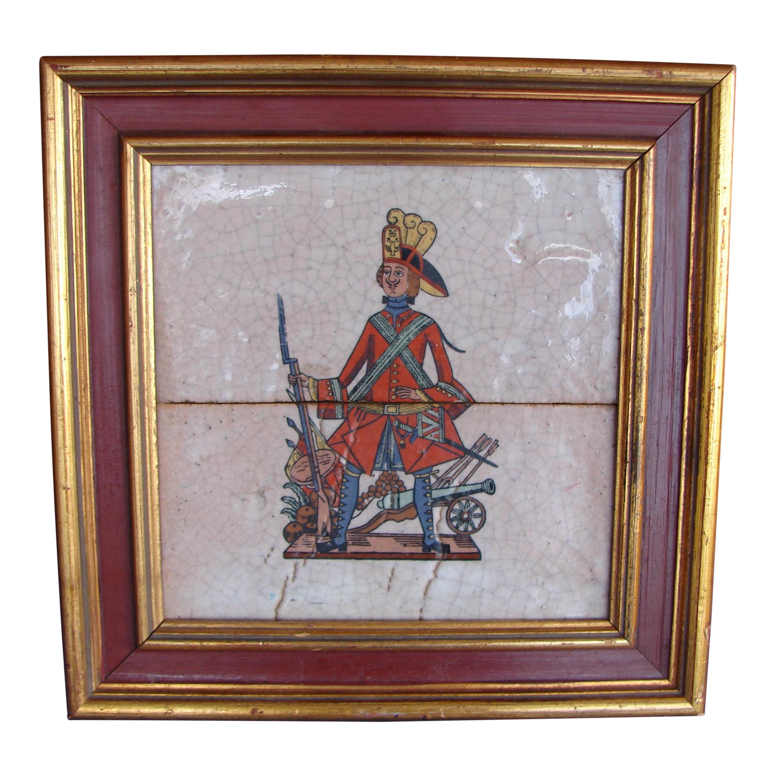 Vintage Framed Tiles of a Soldier | Chairish