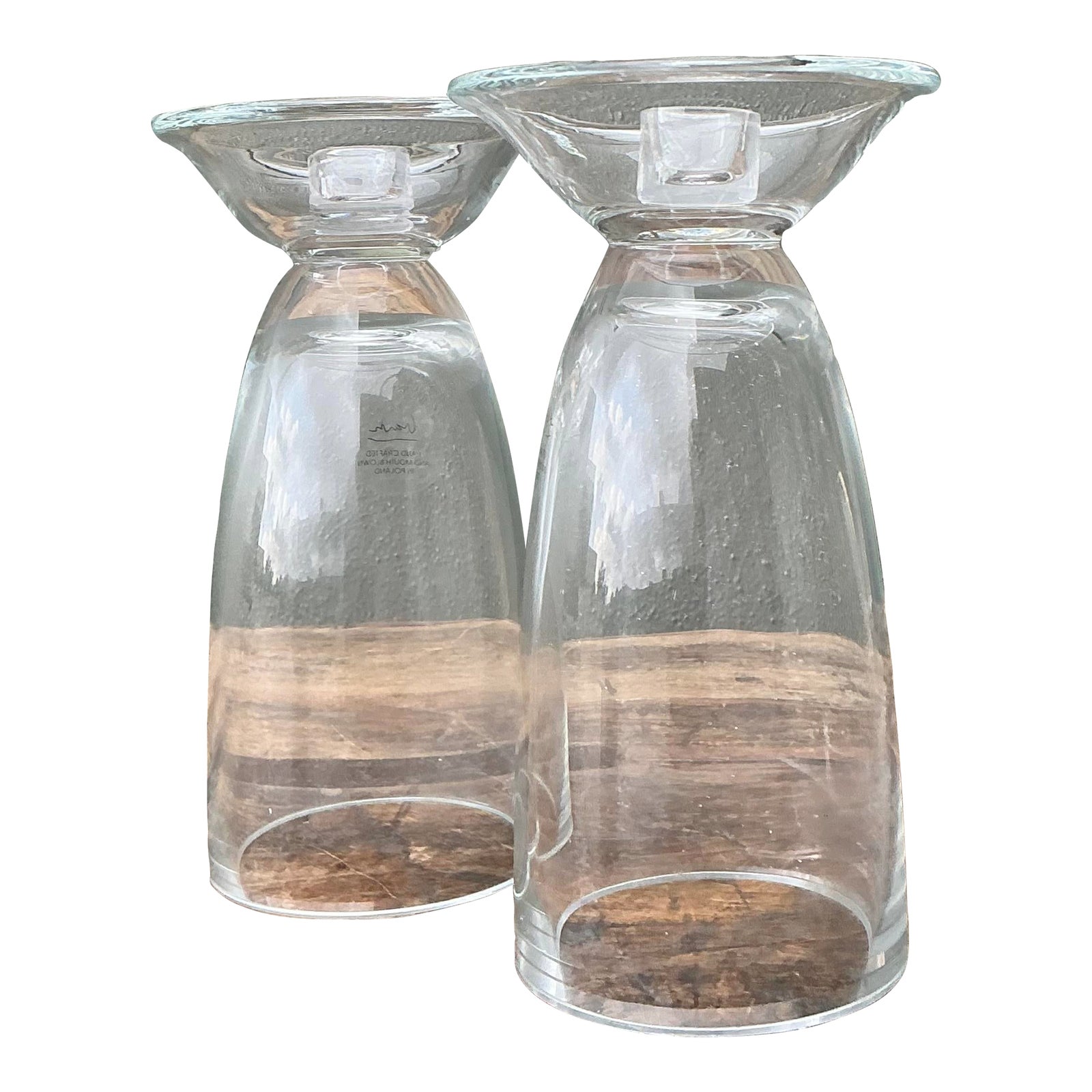 Vintage Michael Graves Glass Candlesticks - A Pair | Chairish