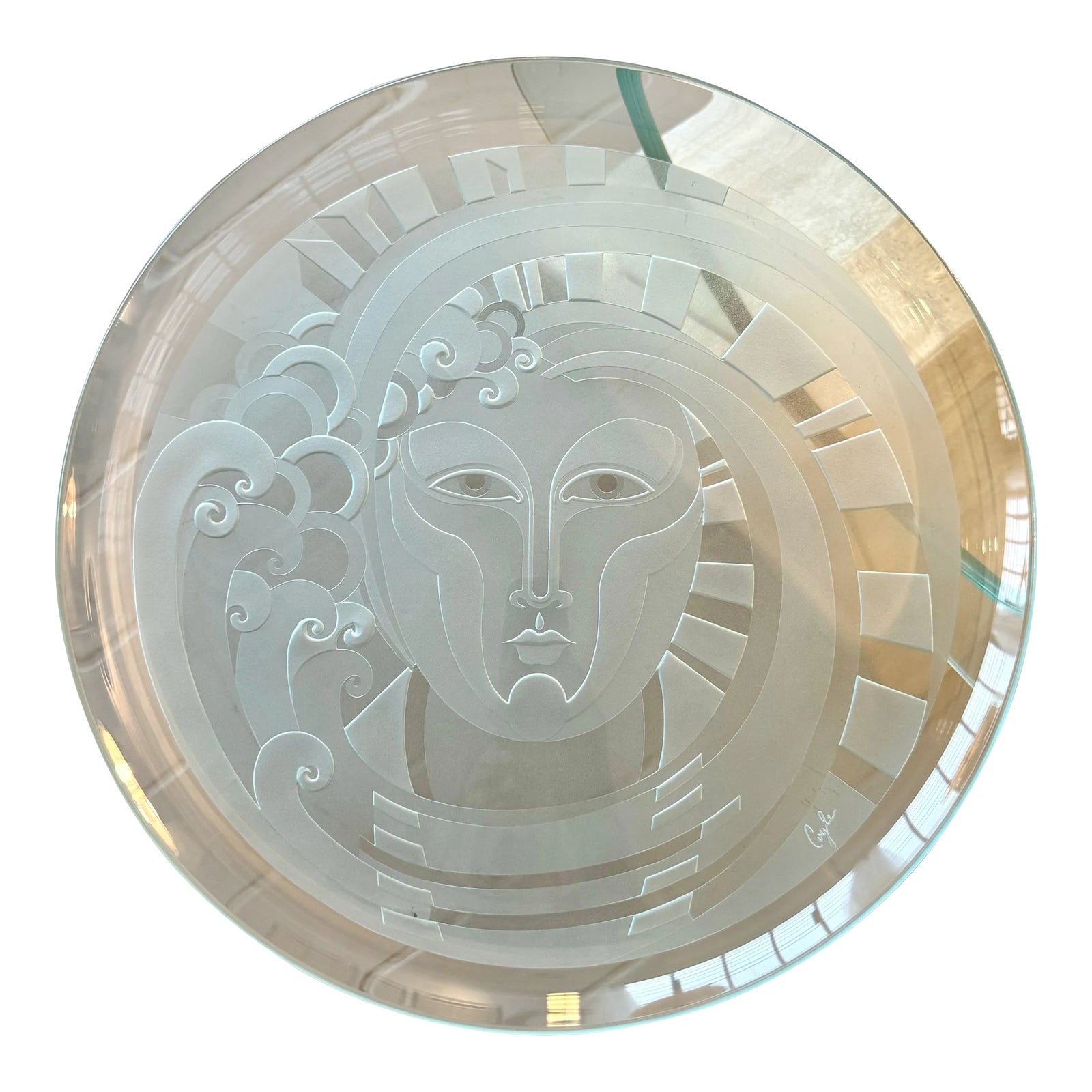 Vintage Signed Perry Coyle Etched Art Glass Serving Platter | Chairish