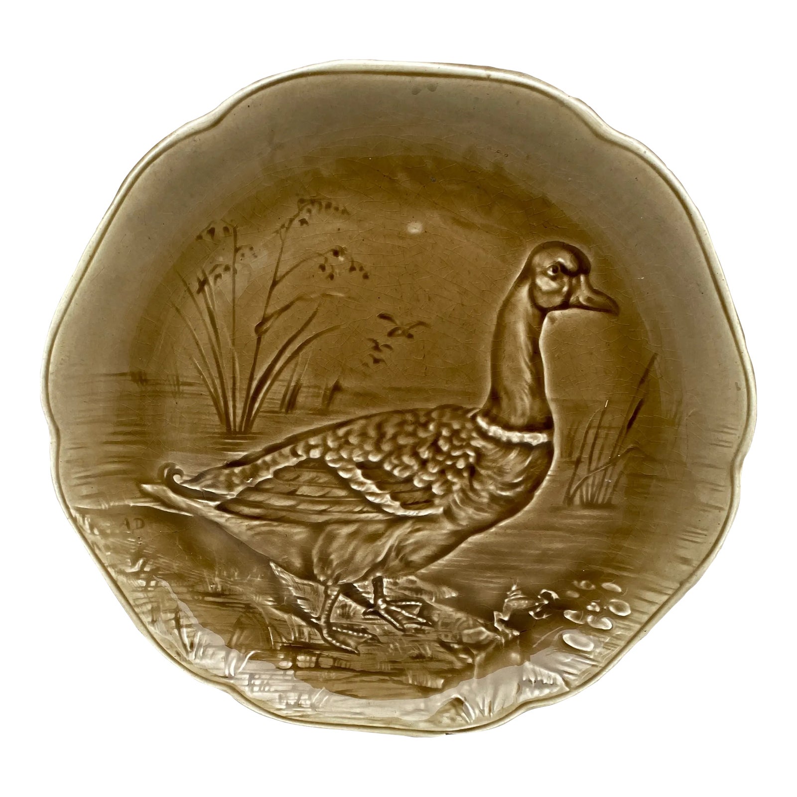 19th Century Majolica Mallard Duck Plate Choisy Le Roi | Chairish