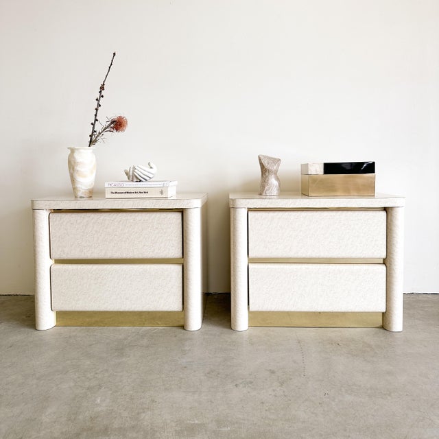 1980s Vintage Laminate Printed Lacquer Postmodern Nightstands - Set of ...
