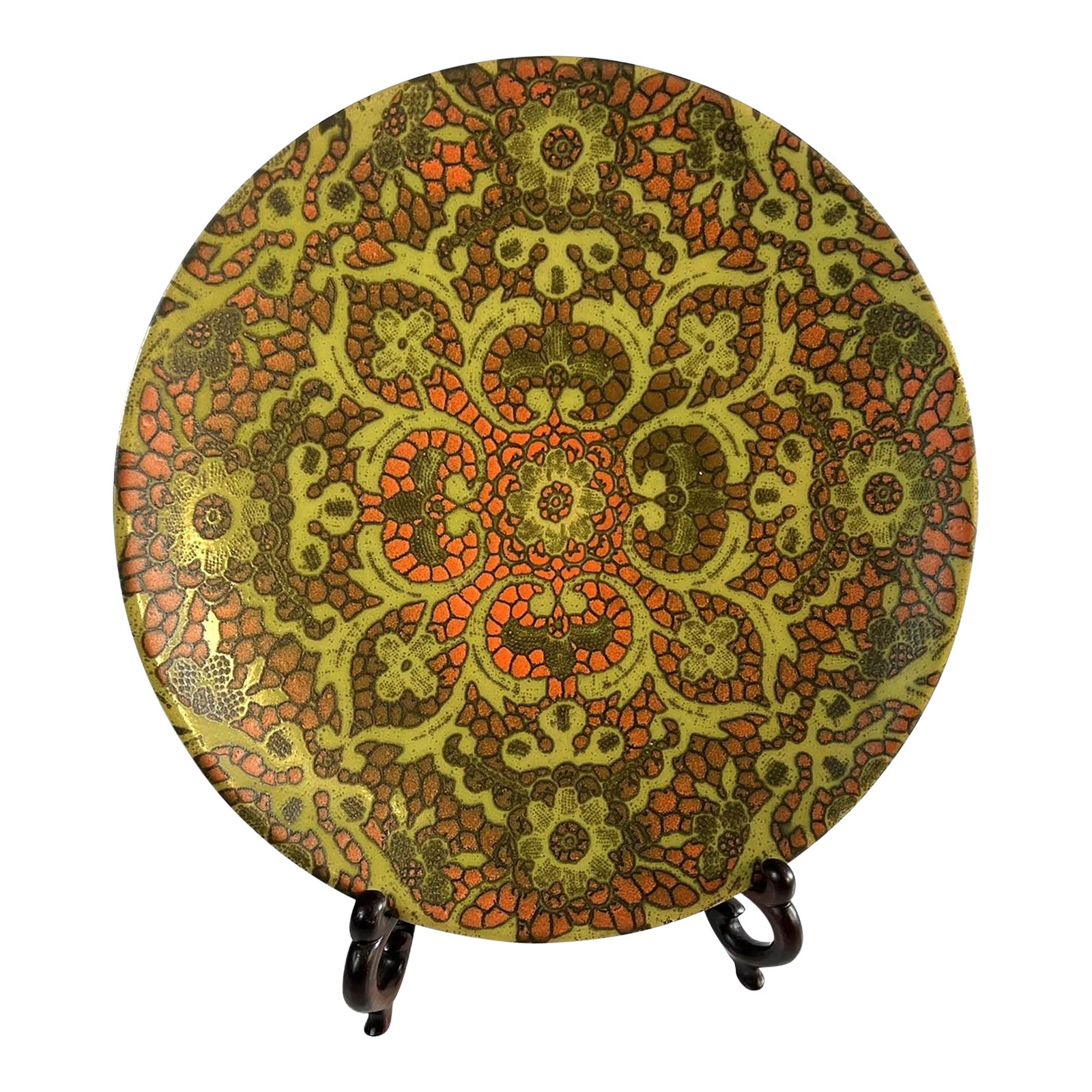 60's Psychedelic Art Inspired Painted Pottery Charger | Chairish