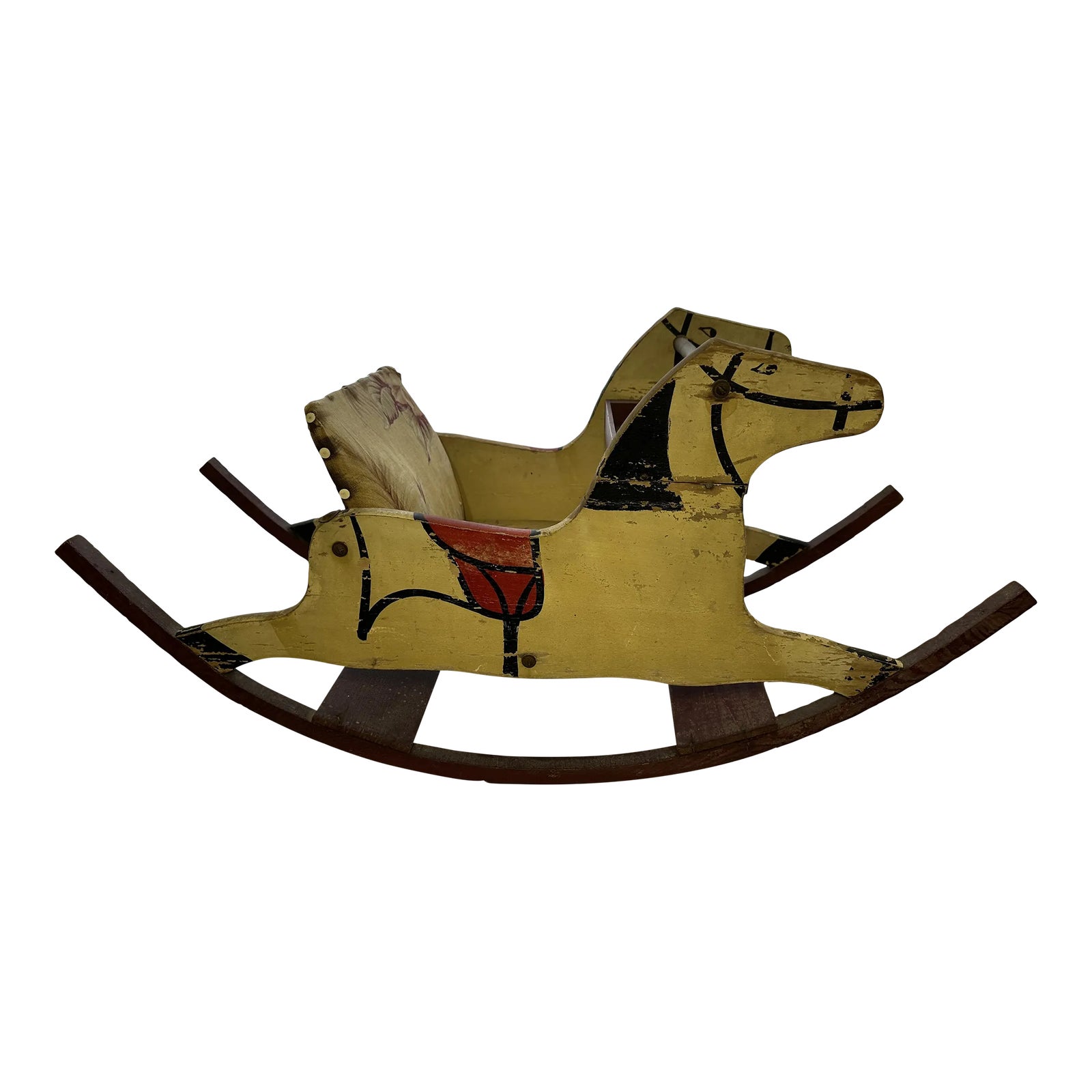 Antique Shoo-Fly Wooden Rocking Horse With Cushioned Seat | Chairish