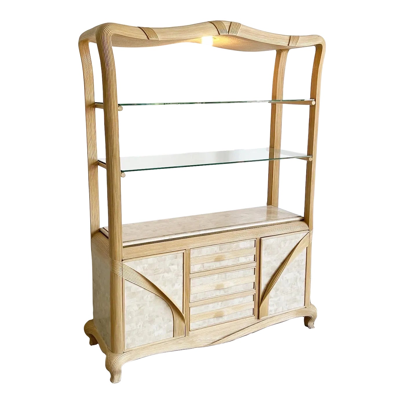 Postmodern Tessellated Stone and Pencil Reed Hutch Etagere | Chairish