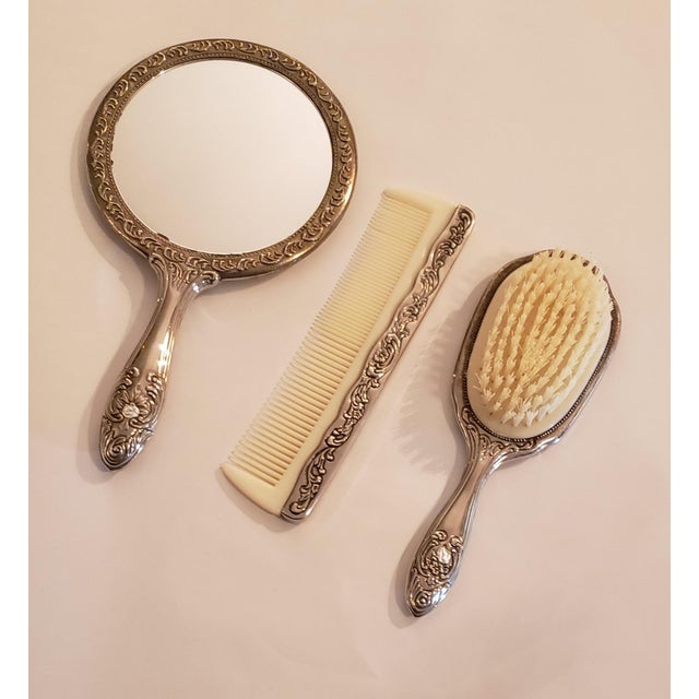 Vintage Silverplate Mirror, Comb, Brush Vanity Dresser Set- 3 Pieces ...