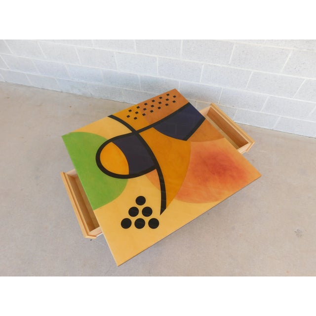 Postmodern Benjamin Le Style Wood Inlay Cocktail Table | Chairish