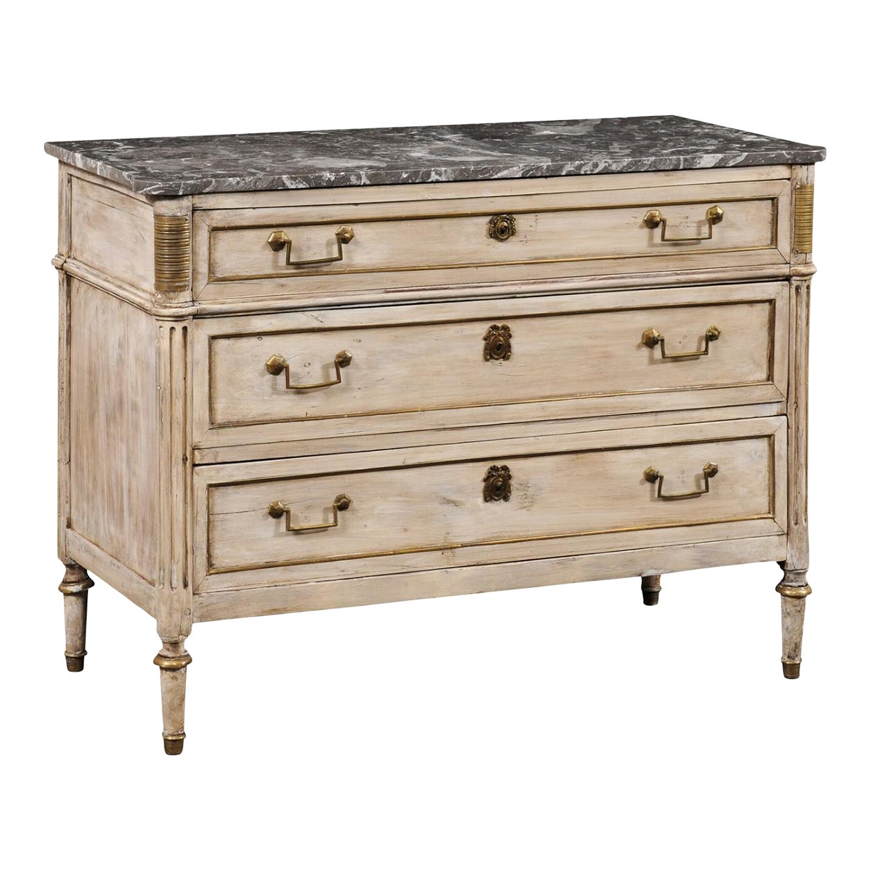 French Neoclassic Period Marble Top Chest | Chairish