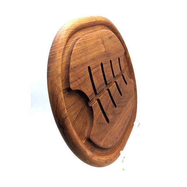 1970s Oval Shaped Teak Wood Carving Board | Chairish