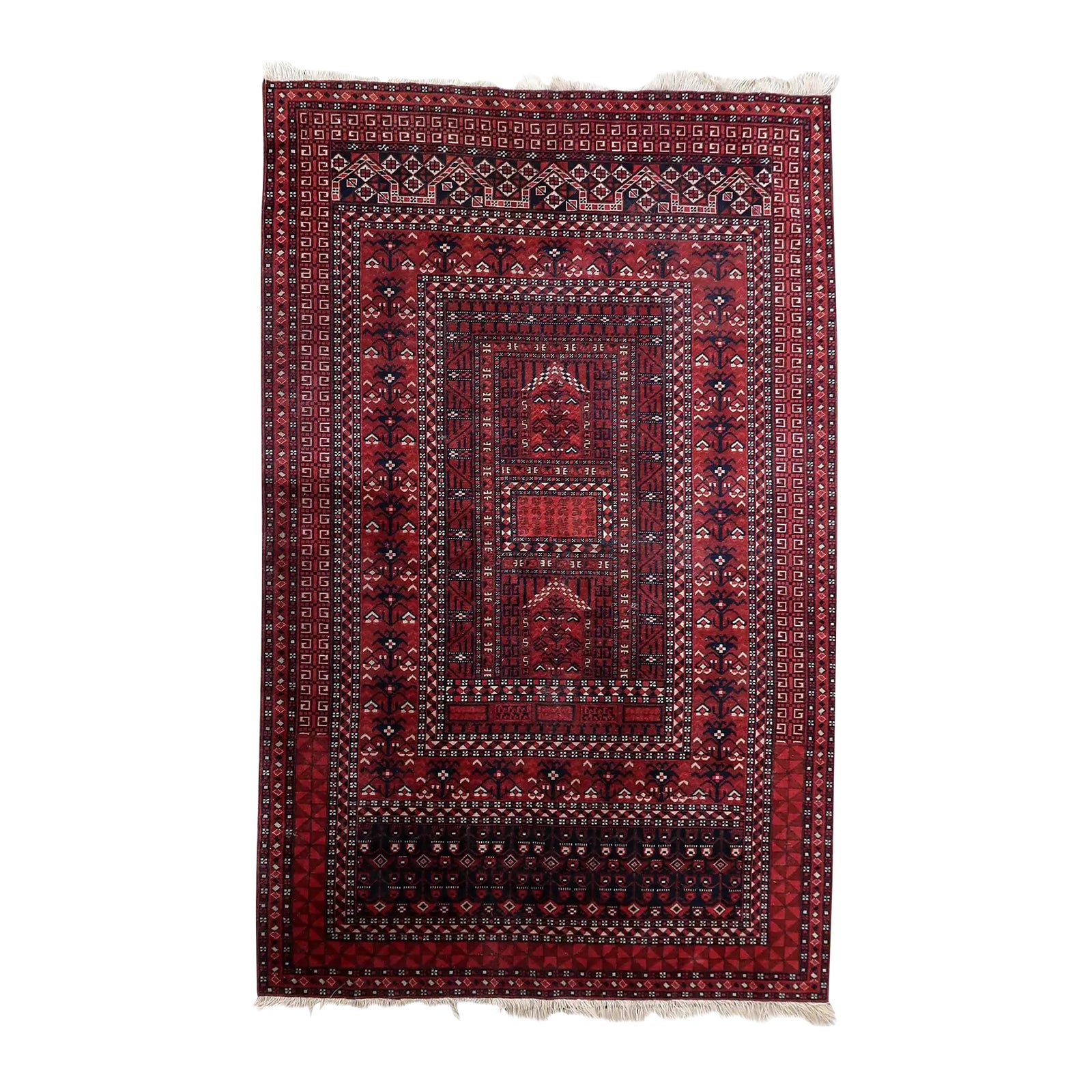 1960s Handmade Vintage Turkmen Hachli Rug 4.6' X 7.2' | Chairish