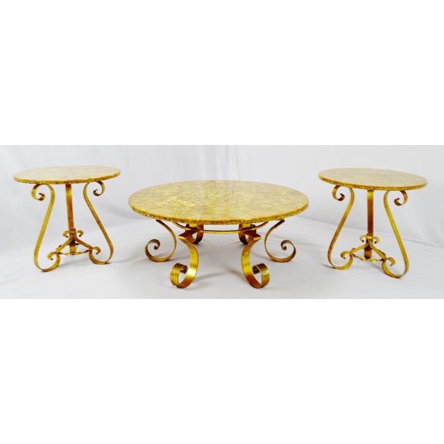 Vintage Enzo Missoni Stone & Gold Leaf Coffee & End Tables - Set of 3 ...