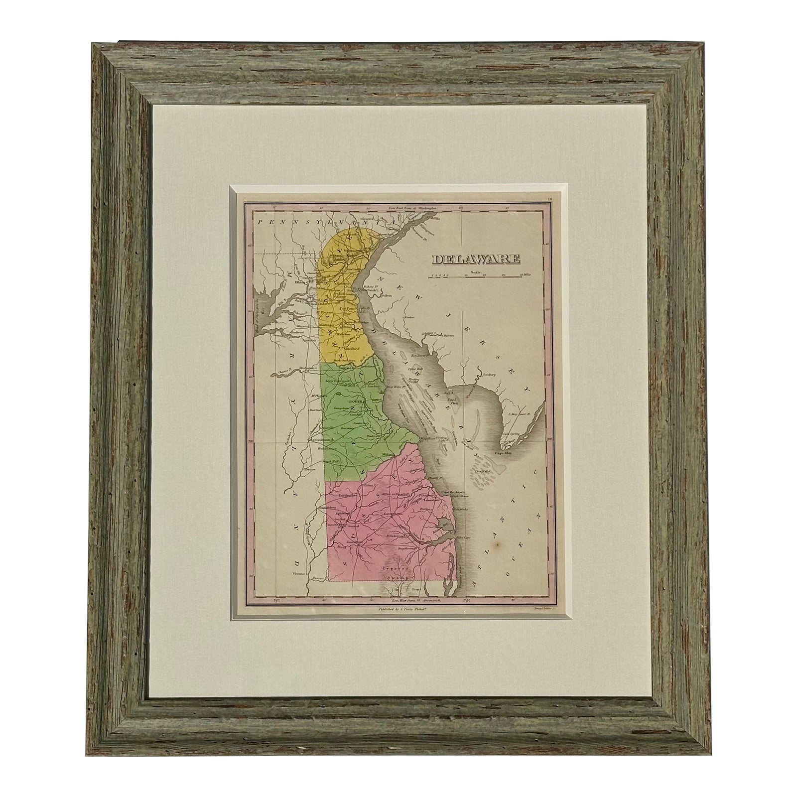 Map of Delaware by Anthony Finley, 1824 (Framed) | Chairish