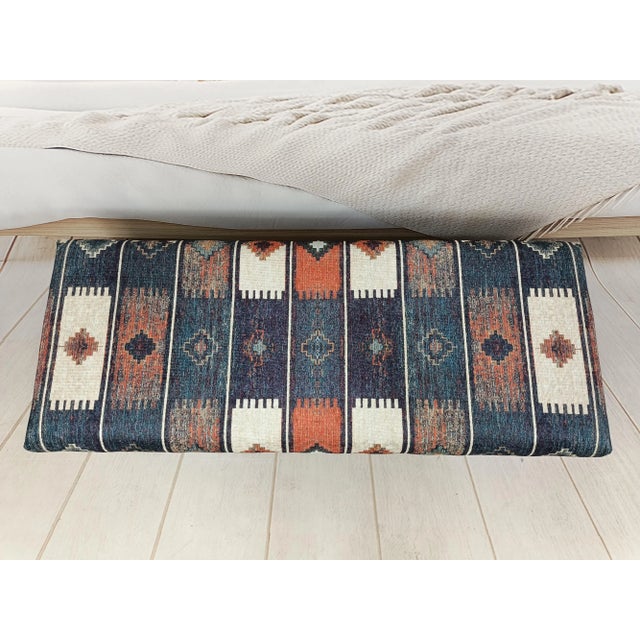 Blue Rug Upholstered Chest Storage Bench | Chairish