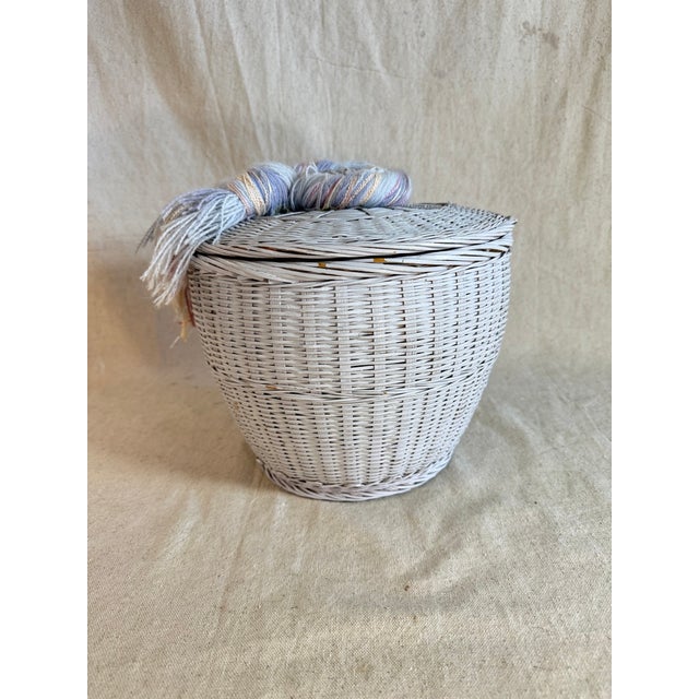 Late 20th Century Vintage Whitewashed Wicker Basket With Yarn Skein ...