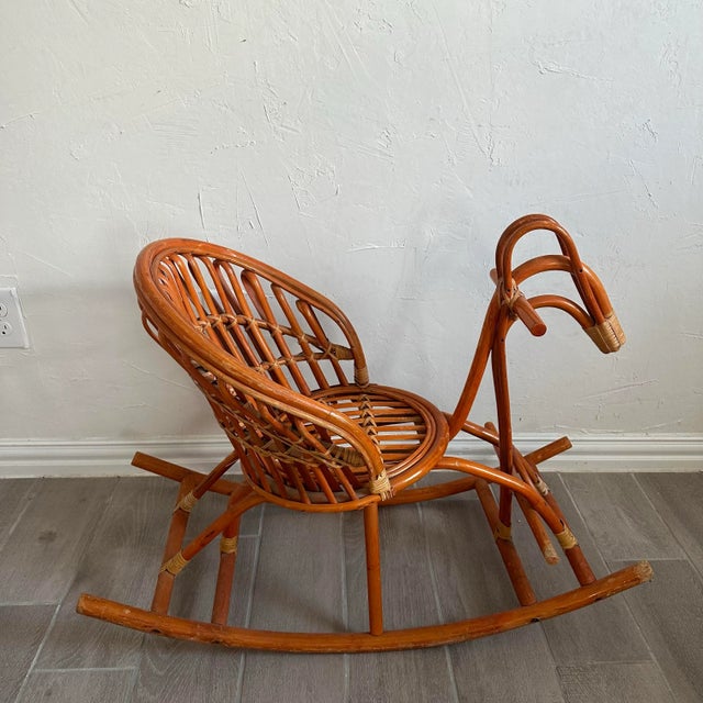Mid 20th Century Vintage Rattan Rocking Horse | Chairish