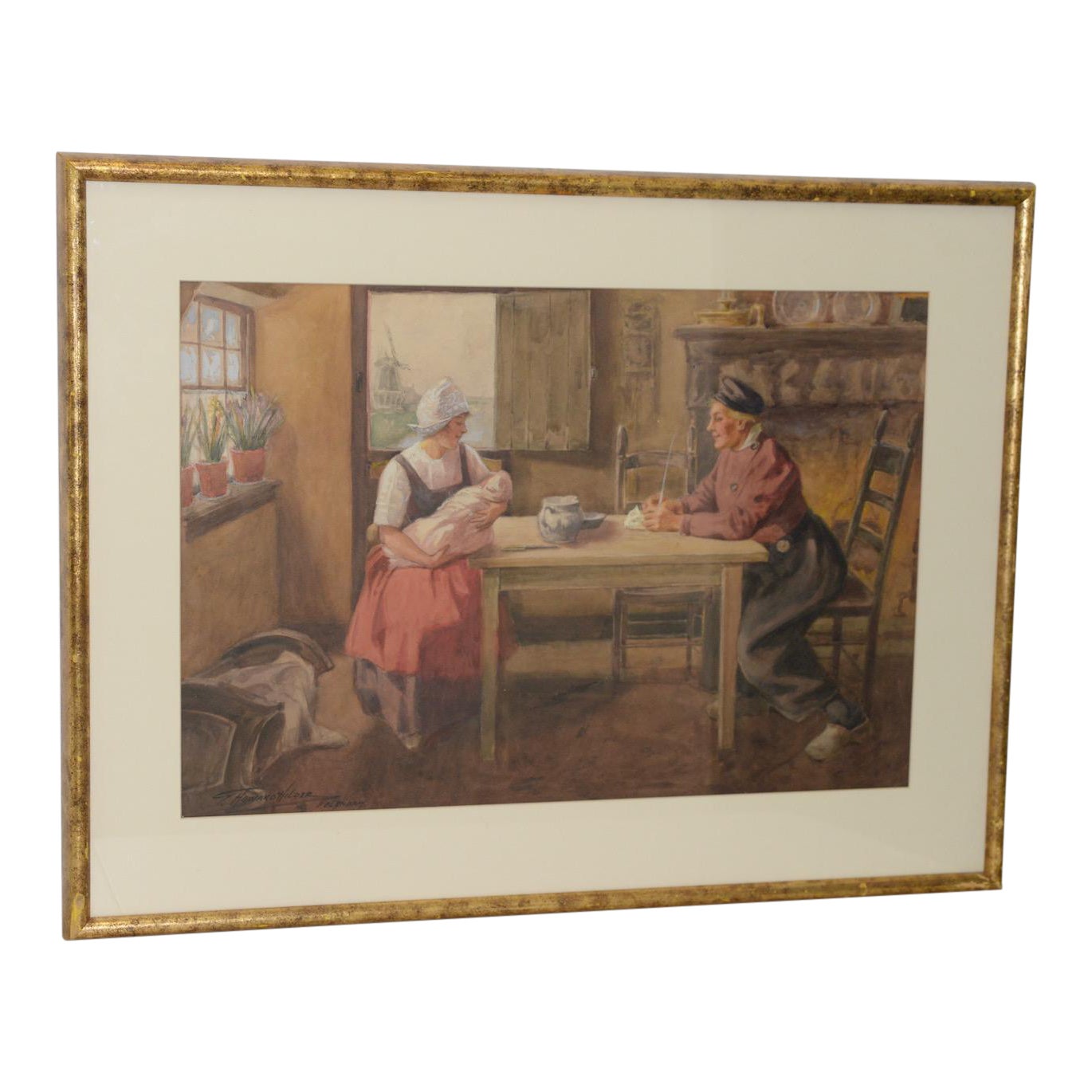 G. Howard Hilder "A Family Moment in Volendam" Original Watercolor C ...