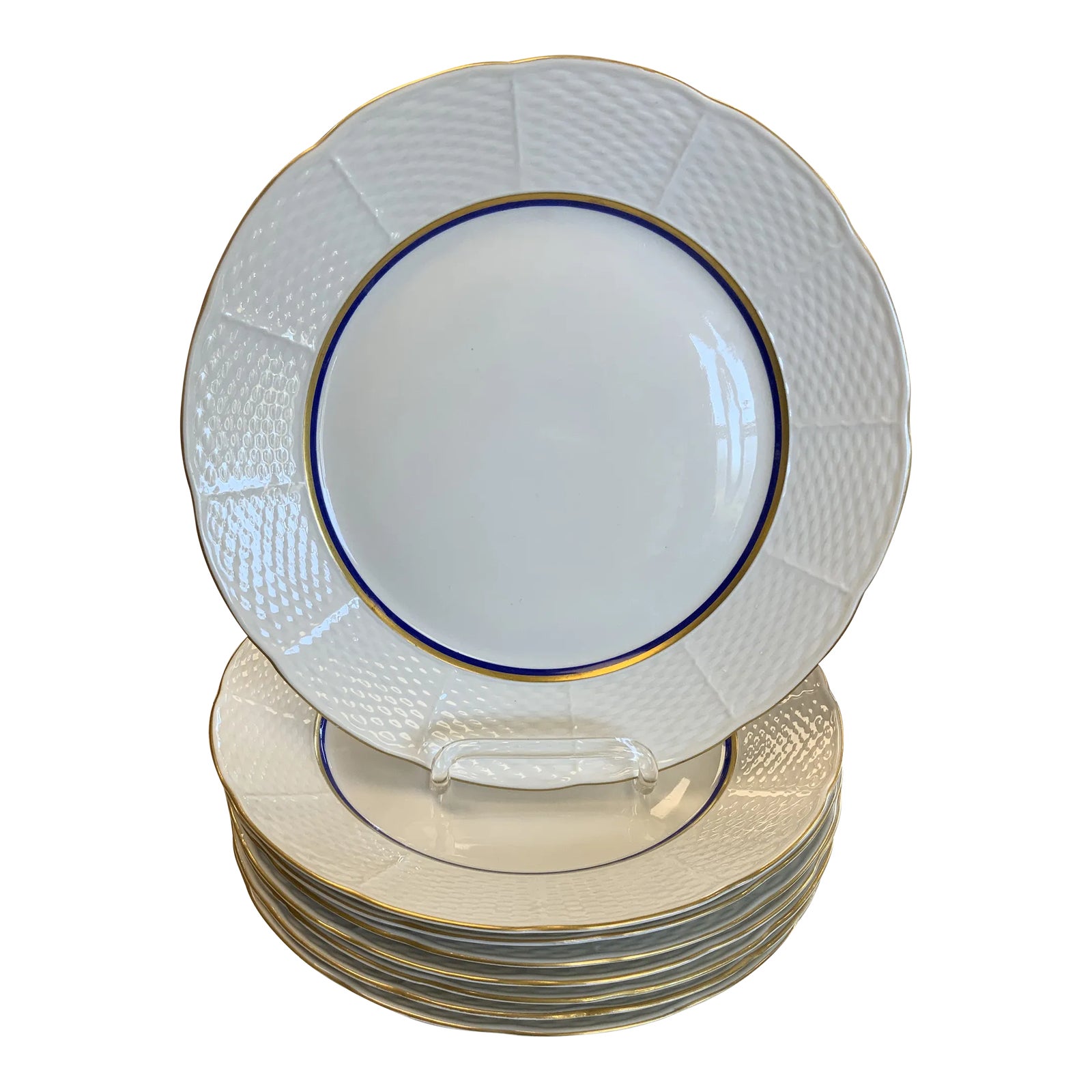 Set of Eight Fine Bohemian White Porcelain Dinner Plates | Chairish
