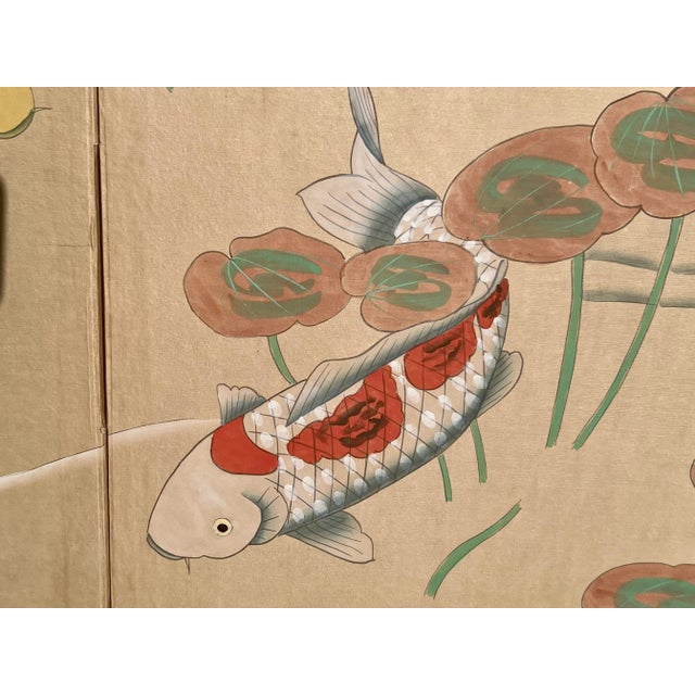 Chinese Koi Fish Painted Silk Folding Screen | Chairish