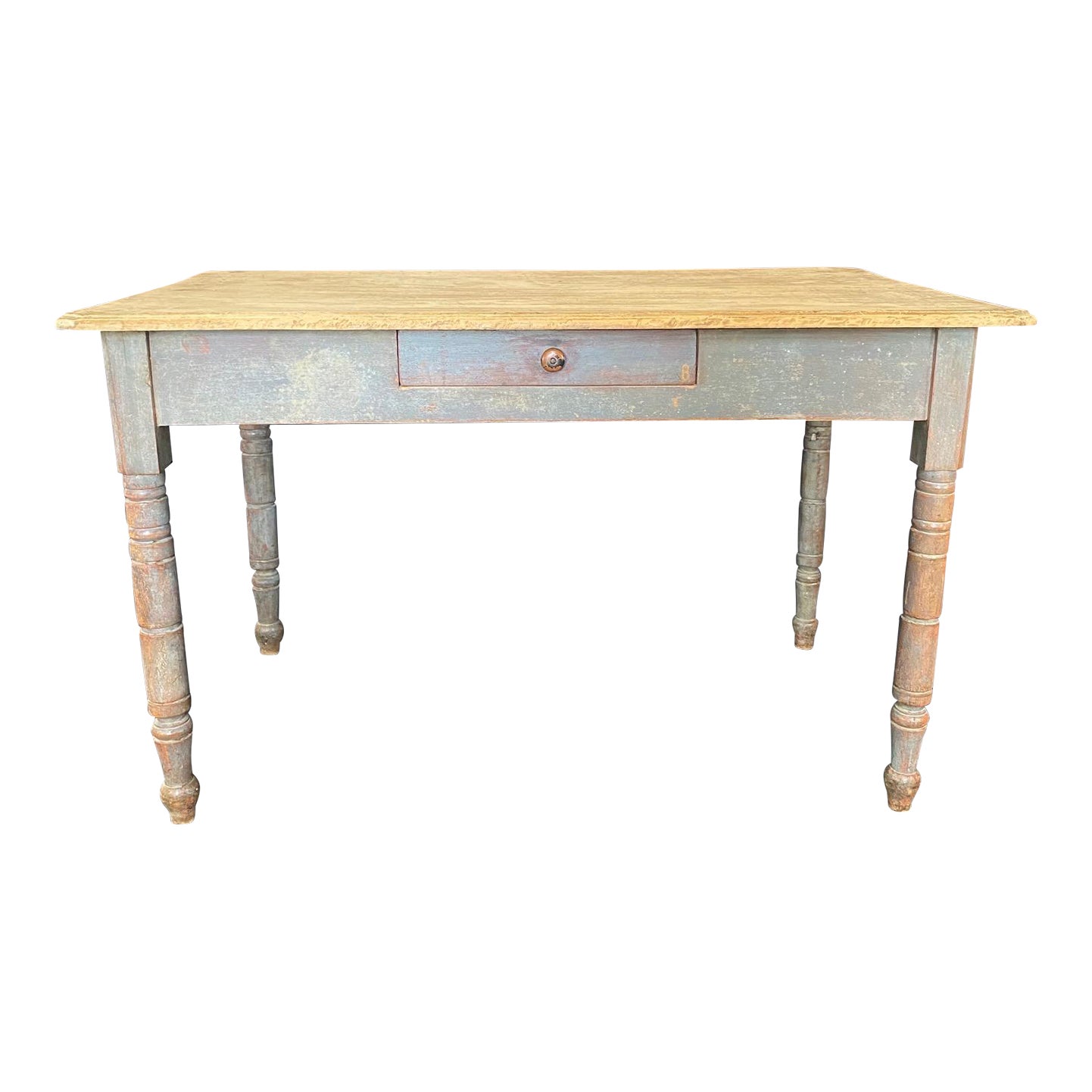 19th Century Pine Country Side Table or Desk With Original Blue Paint ...