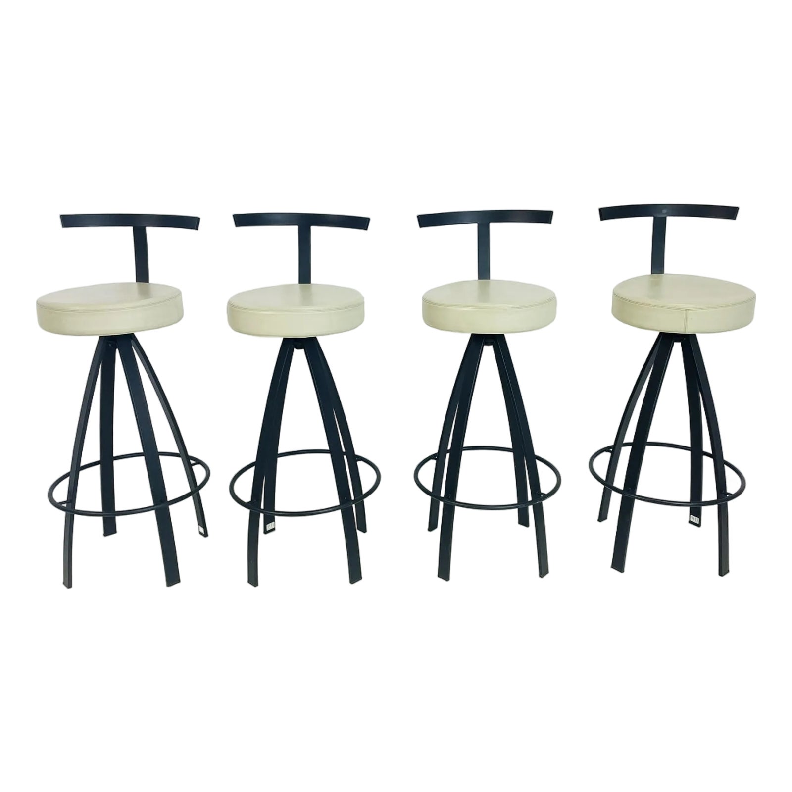 Set of 4 Italian Swivel Barstools by Naos With Leather Seats, Made in ...