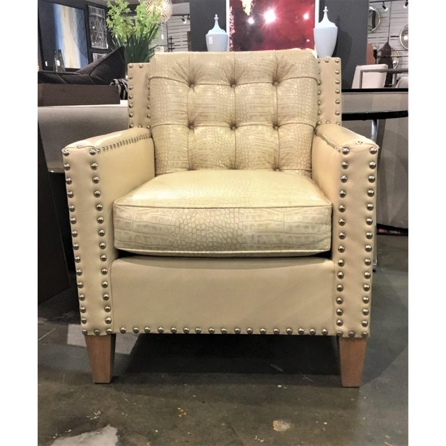 Leather Craft Co. Modern Embossed Alligator Print Cream Leather Club ...