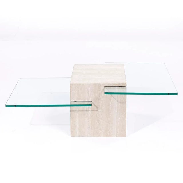 Mid Century Travertine and Glass Multi-Tier Coffee Table | Chairish