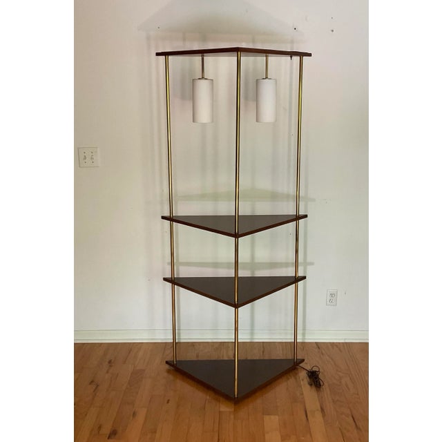Mid Century Modern Lighted Angled Corner Display Shelf Unit Walnut ...