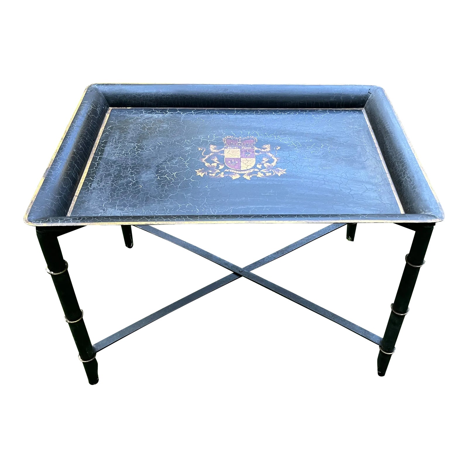 1990s Vintage Hand Painted Folding Tole Tray Table | Chairish