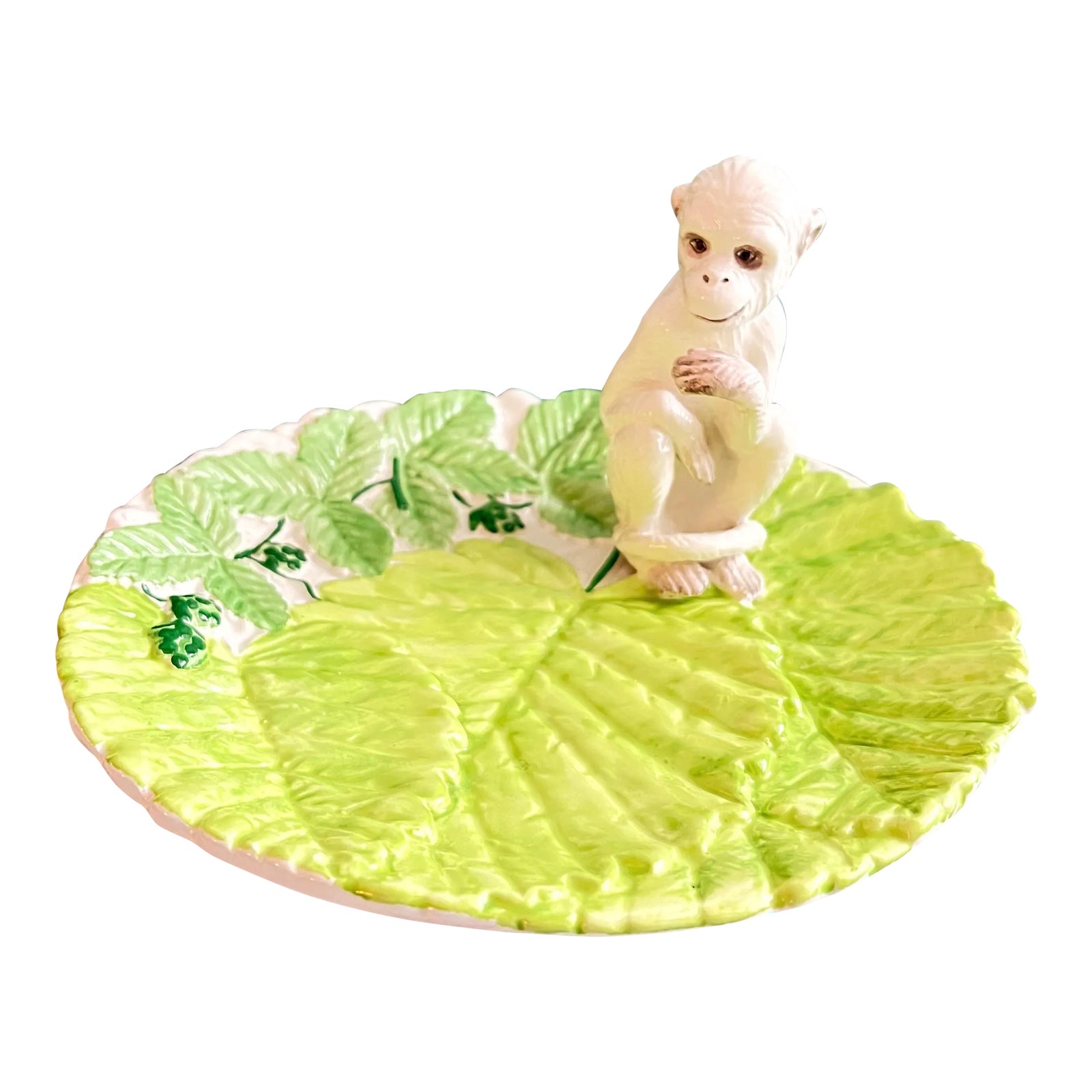 Late 20th Century Italian Ceramic Monkey Leaf Plate | Chairish