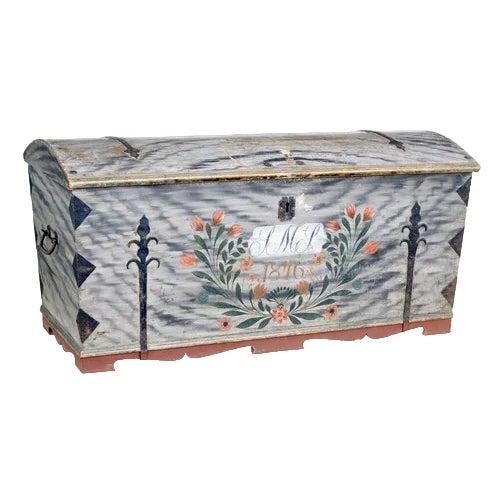Mid 19th Century Swedish Hand Painted Dome Top Chest | Chairish