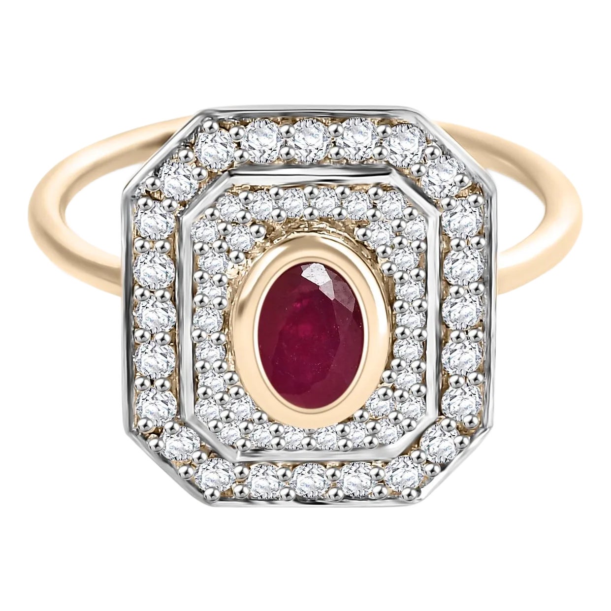 Art Deco Ruby Halo Diamond Ring in 14k Gold Size 7 | Chairish