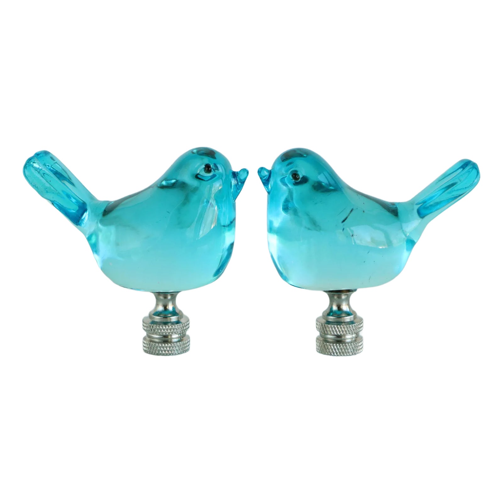 Glass Bluebird Lamp Finials on Chrome Hardware - A Pair | Chairish