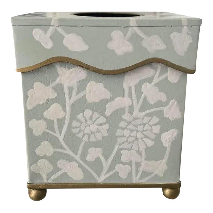 Modern Pale Green & White Scalloped Metal Tissue Box | Chairish