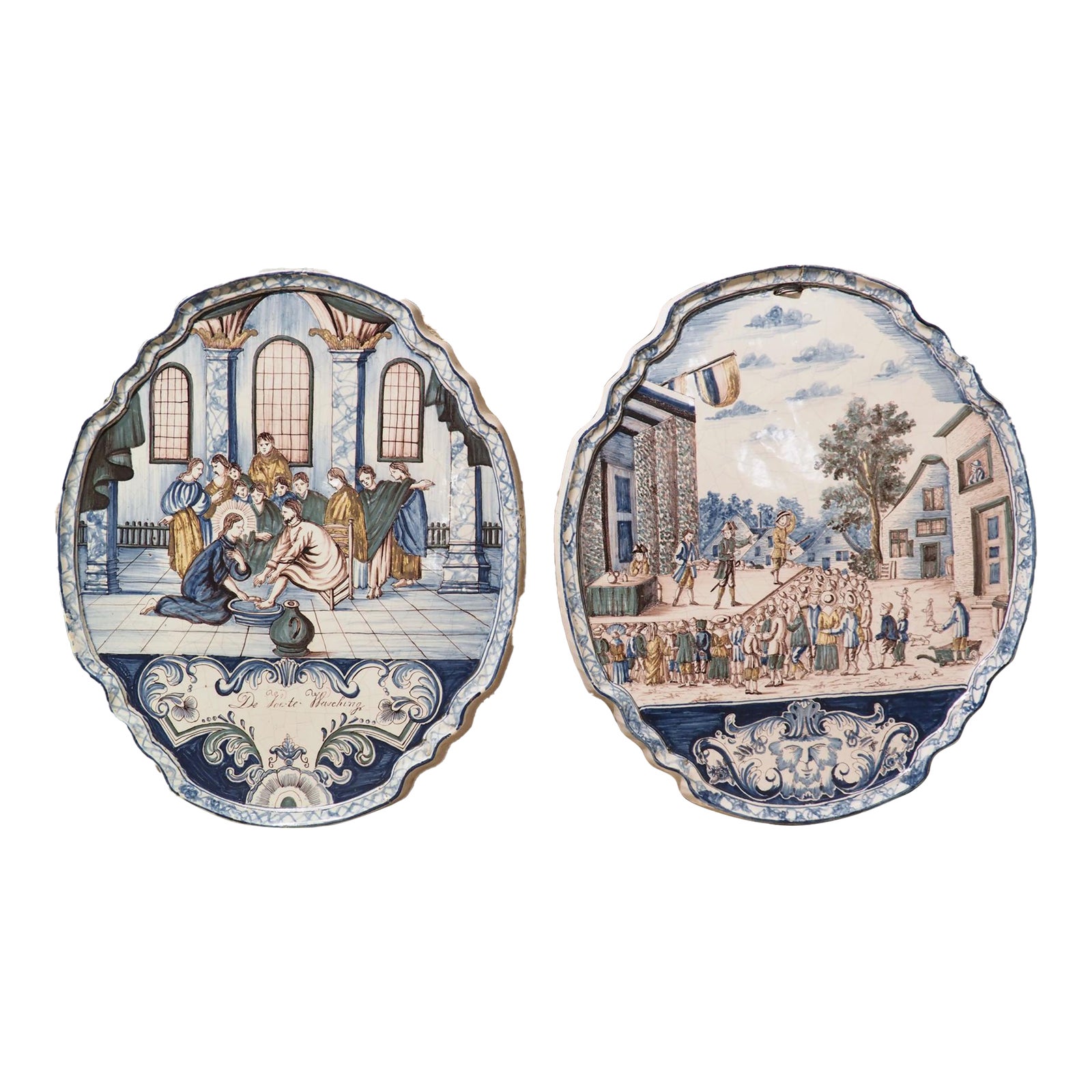 Pair of Large 19th Century Polychrome Faience Wall Plaques From Holland ...
