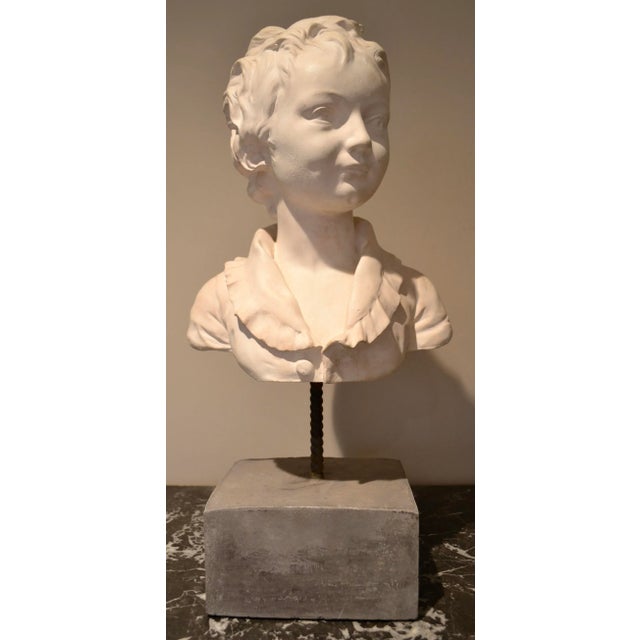 Plaster Bust Sculpture - Young Man's Head on Stone Pedestal | Chairish