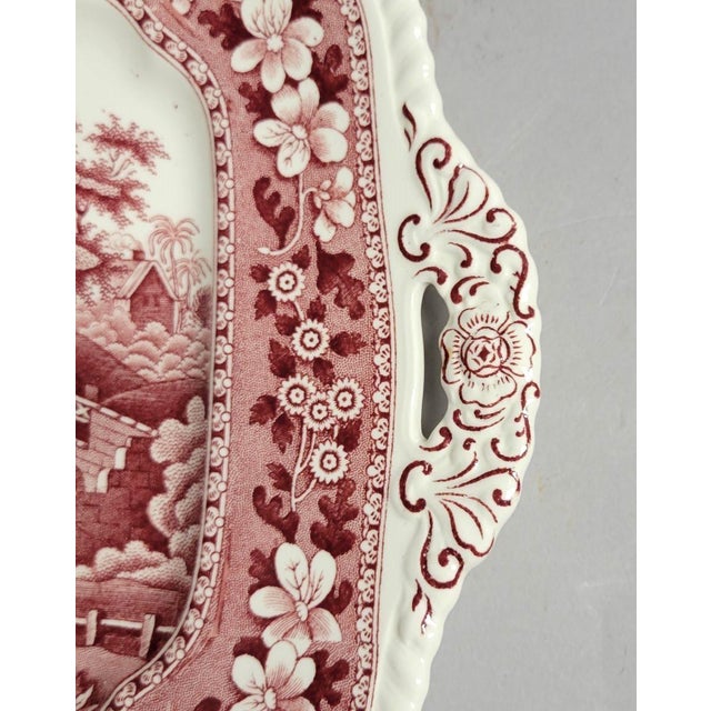 Antique Square Handled Spode Cake Plate Pink Tower | Chairish