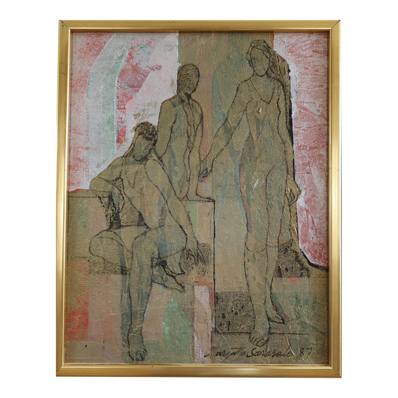 1987 'Dream Reflex' Vintage Semi-Abstract Figurative Oil Painting ...