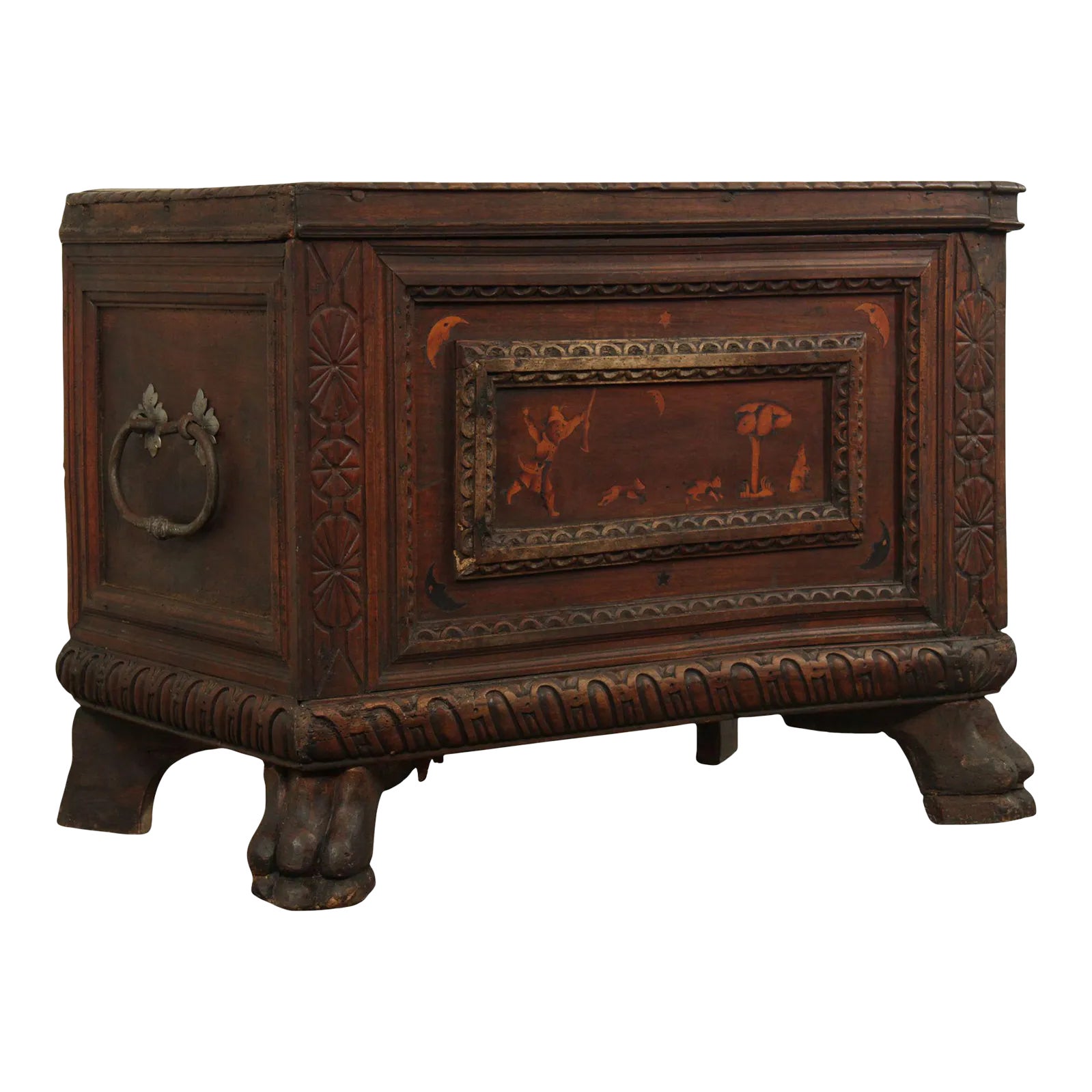 Antique Italian Renaissance Walnut Inlaid Cassone Chest | Chairish