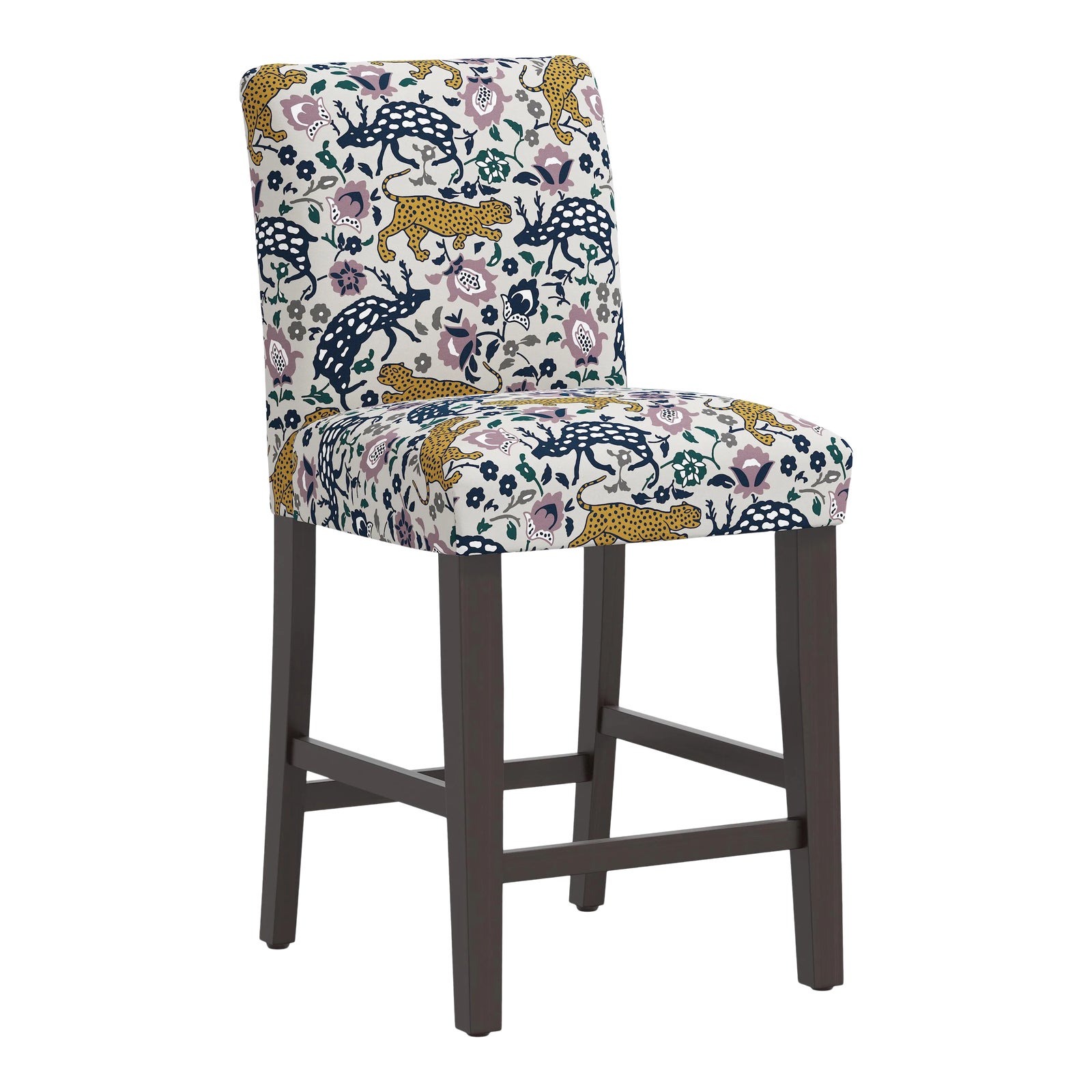 Chelsea Counter Stool in Mustard Plum Leopard | Chairish