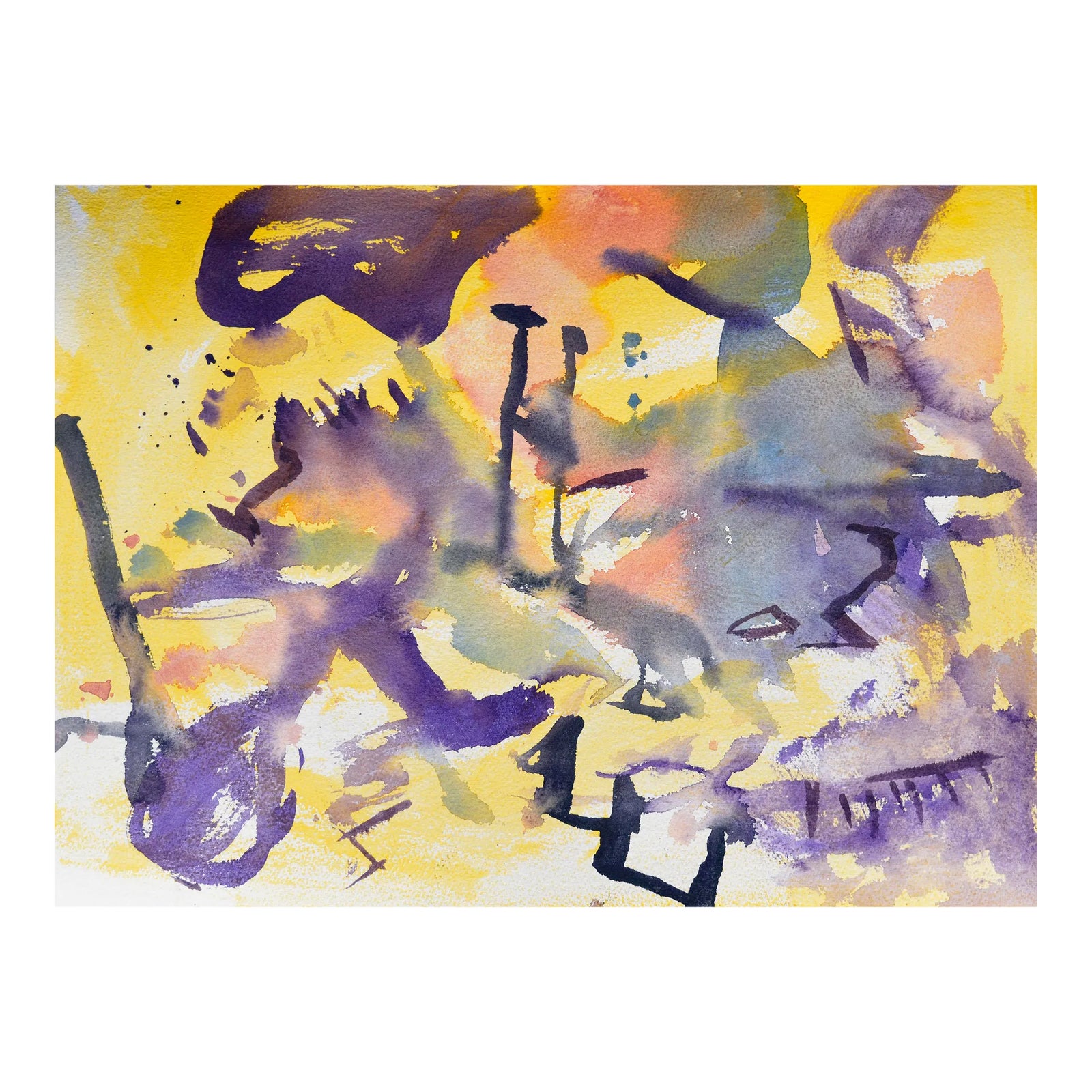 Vintage Purple & Yellow Abstract Watercolor by Les Anderson | Chairish