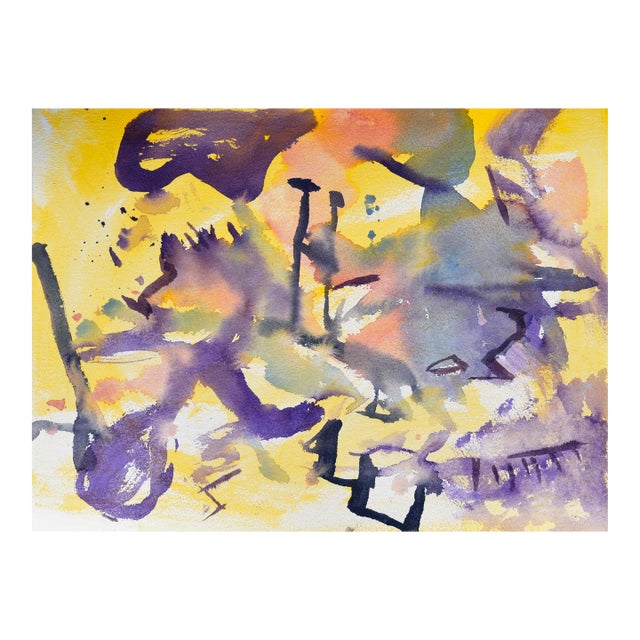 Vintage Purple & Yellow Abstract Watercolor by Les Anderson | Chairish