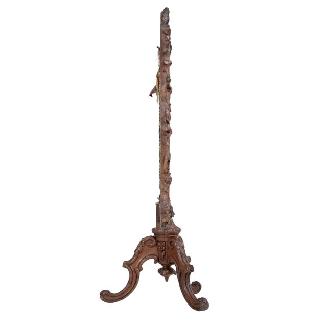 19th Century Black Forest Carved Oak Fire Screen | Chairish