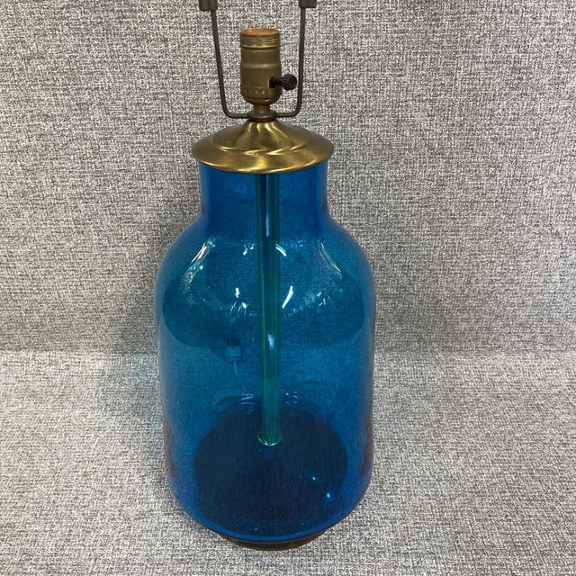 Mid 20th Century Blenko Style Blue Blown Glass Lamp With Teardrop Glass ...
